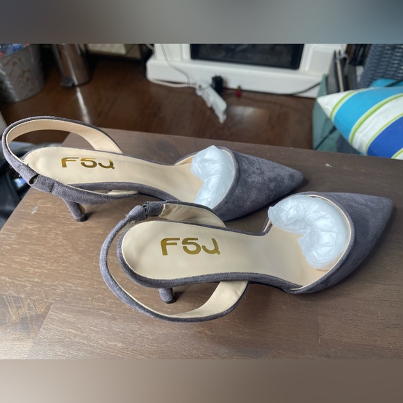 FSJ | Shoes | Nwt Faux Suede Gray Slingback Heels | Poshmark